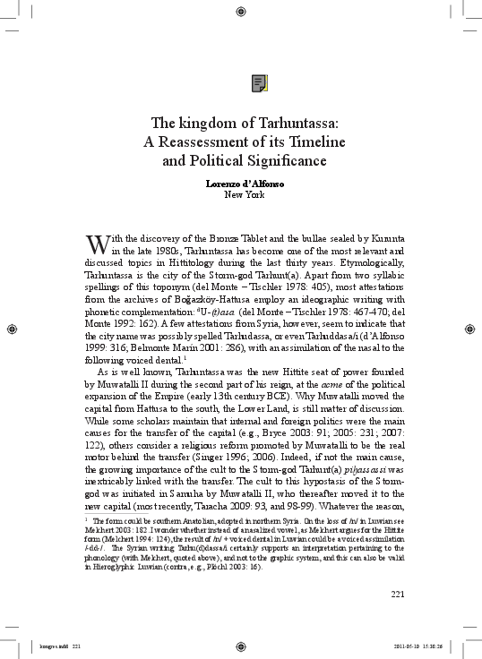 (PDF) The Kingdom of Tarhuntassa: A Reassessment of its Timeline and ...