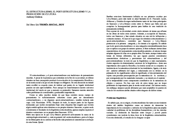(PDF) EL ESTRUCTURALISMO, EL POST-ESTRUCTURALISMO Y LA PRODUCCIÓN DE ...