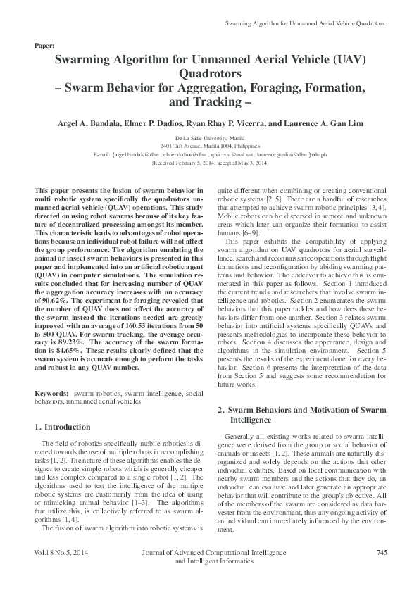 Pdf Swarming Algorithm For Unmanned Aerial Vehicle Uav Quadrotors Swarm Behavior For