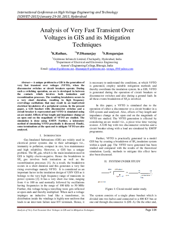 Pdf Analysis Of Very Fast Transient Overvoltages Analysis And Its Mitigation Techniques