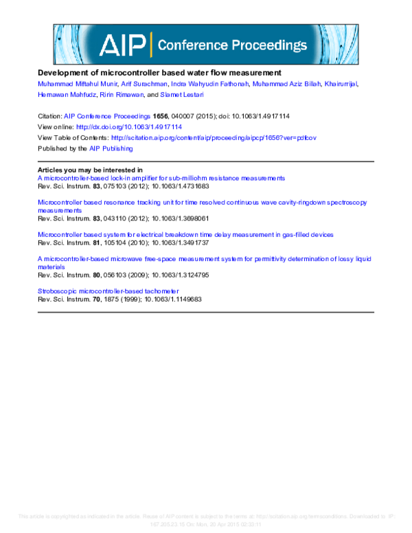 (PDF) Development of microcontroller based water flow measurement