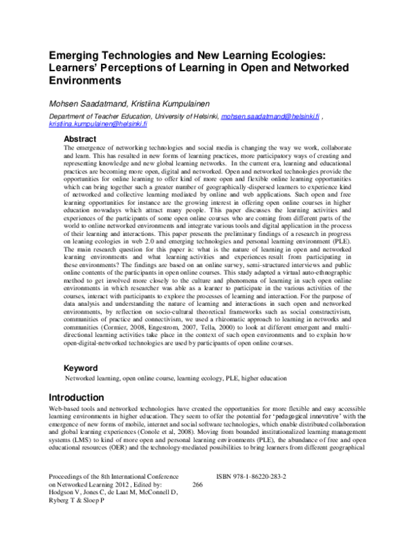 (PDF) Emerging Technologies and New Learning Ecologies: Learner ...