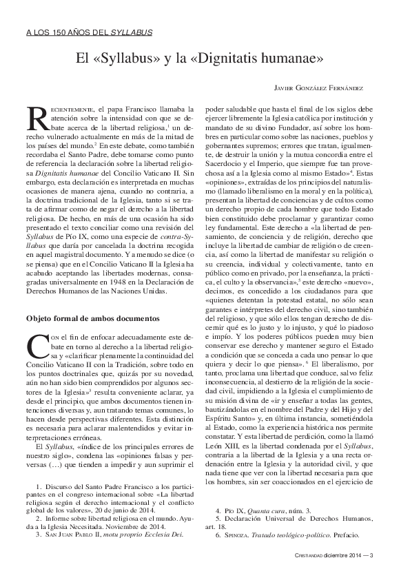 (PDF) El Syllabus y la Dignitatis Humanae