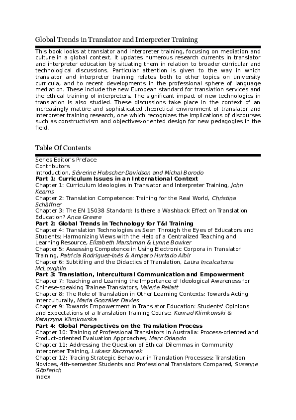 (DOC) Global Trends in Translator and Interpreter Training: Mediation ...