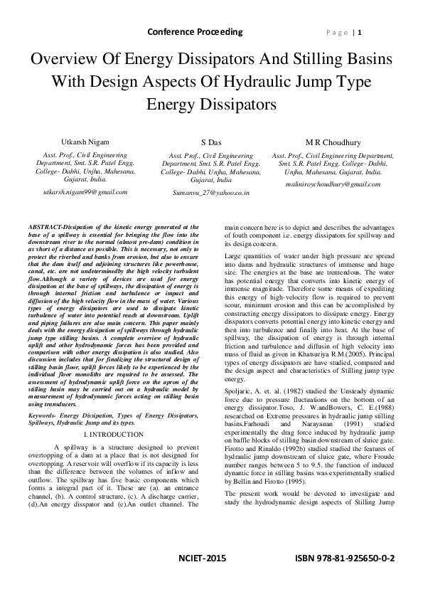 Overview Of Energy Dissipators And Stilling Basins With Design Aspects ...