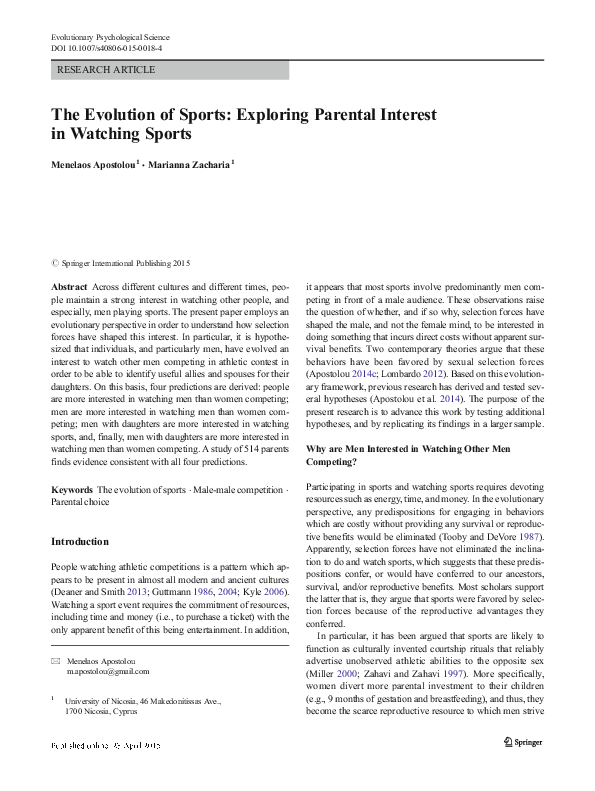 (PDF) The Evolution of Sports: Exploring Parental Interest in Watching ...