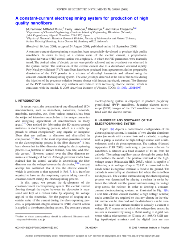 (PDF) A constant-current electrospinning system for production of high quality nanofibers