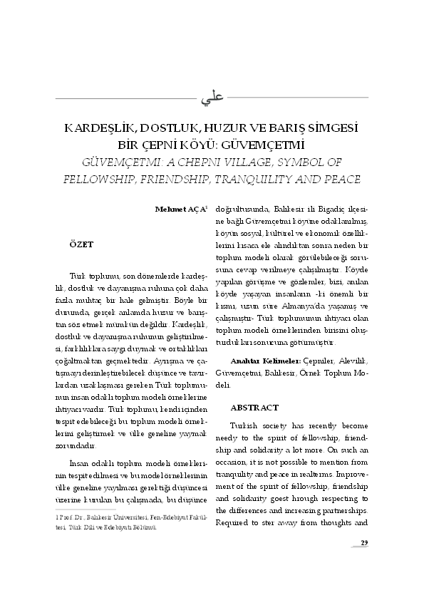 (PDF) KARDEŞLİK, DOSTLUK, HUZUR VE BARIŞ SİMGESİ BİR ÇEPNİ KÖYÜ ...