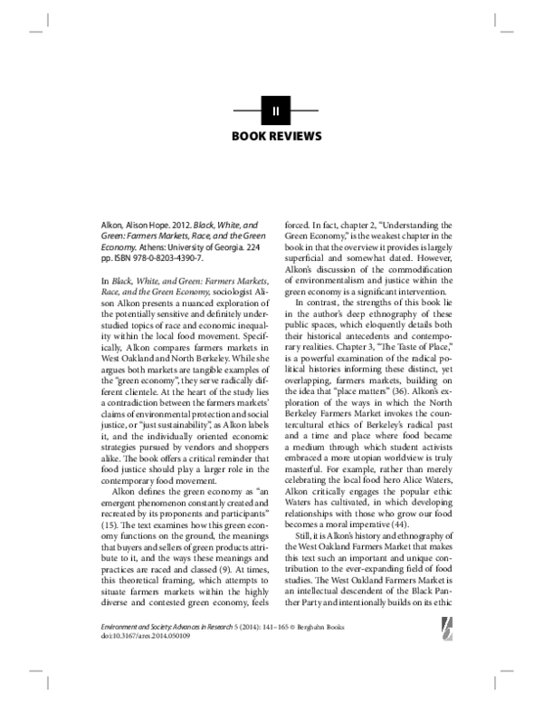 (PDF) Review of Black, White, and Green: Farmers Markets, Race, and the ...