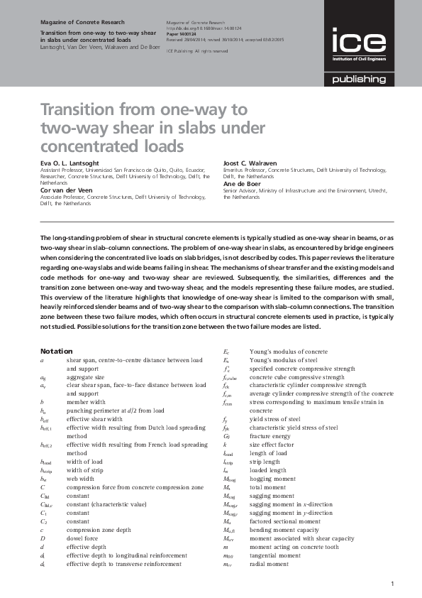 (PDF) Transition from one-way to two-way shear in slabs under ...