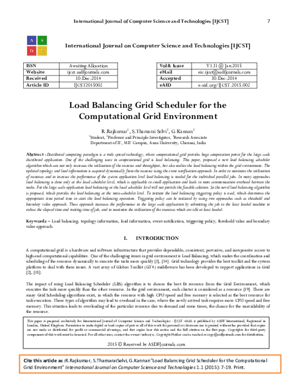 Pdf Load Balancing Grid Scheduler For The Computational Grid Environment Admin Asdf