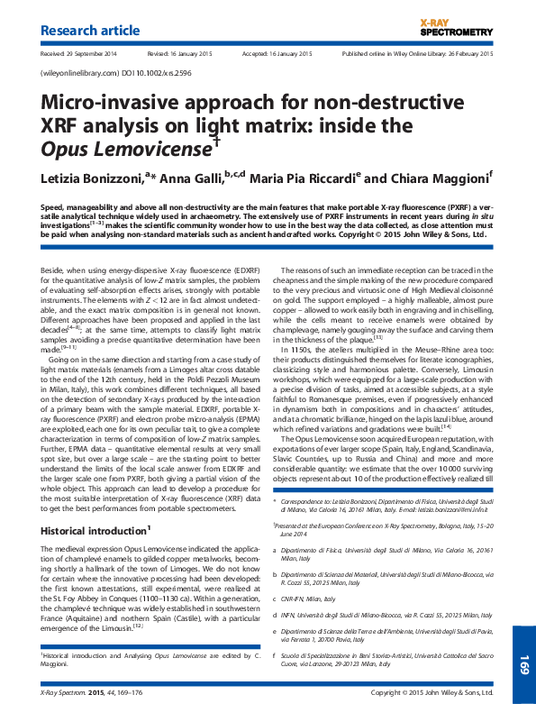 Pdf Micro Invasive Approach For Non Destructive Xrf Analysis On Light