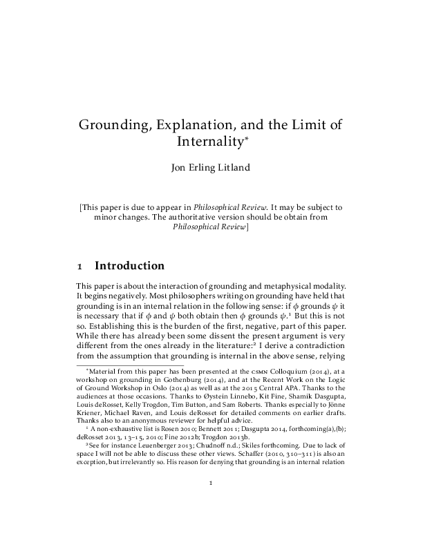 (PDF) Grounding, Explanation, and the Limit of Internality