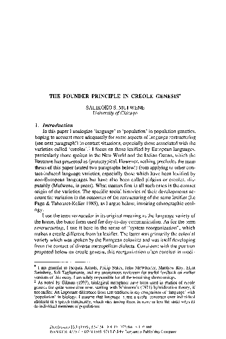 (PDF) The Founder Principle in Creole Genesis