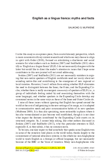 (PDF) English as a Lingua Franca