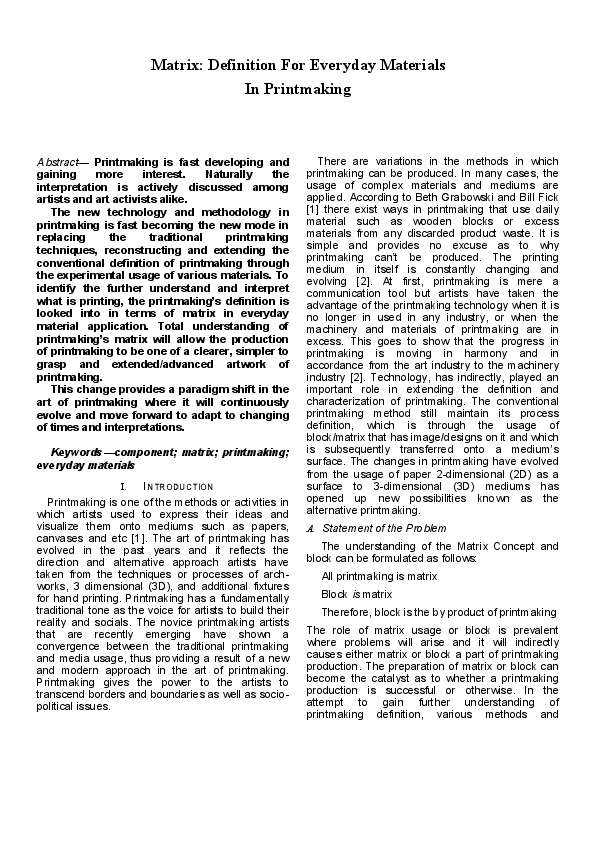 (PDF) Matrix: Definition For Everyday Materials In Printmaking