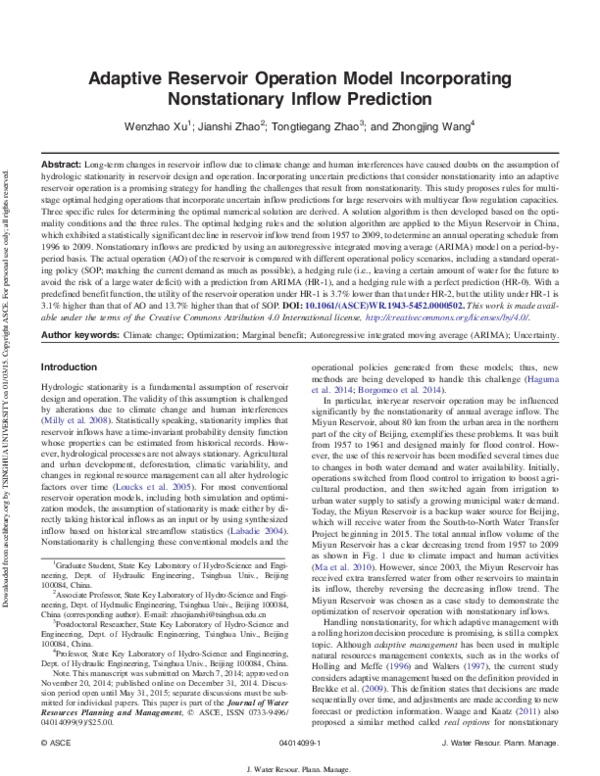 (PDF) Adaptive Reservoir Operation Model Incorporating Nonstationary Inflow Prediction