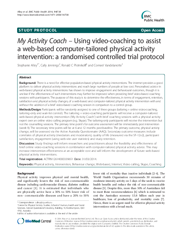 Pdf My Activity Coach Using Video Coaching To Assist A Web Based Computer Tailored Physical