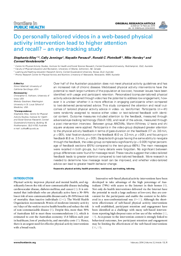 (PDF) Do Personally Tailored Videos in a Web-Based Physical Activity Intervention Lead to Higher ...