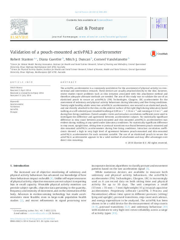 (PDF) Validation of a pouch-mounted activPAL3 accelerometer