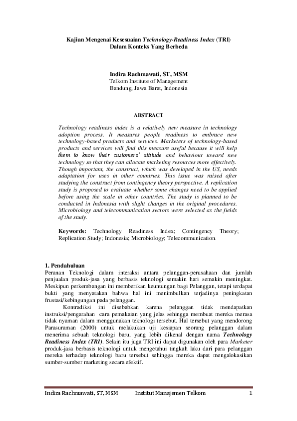 (PDF) Kajian Mengenai Kesesuaian Technology-Readiness Index (TRI) Dalam ...