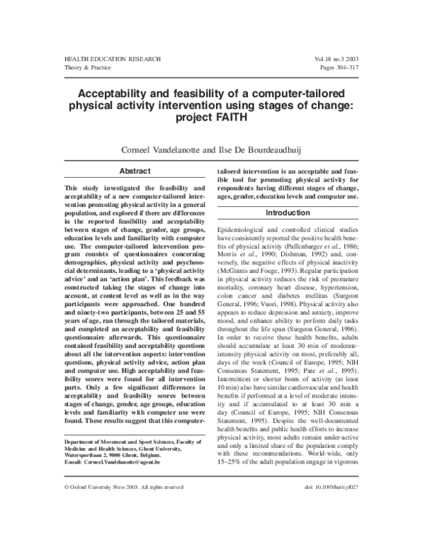 Pdf Pretesting A Computer Tailored Intervention Program Promoting Physical Activity Using