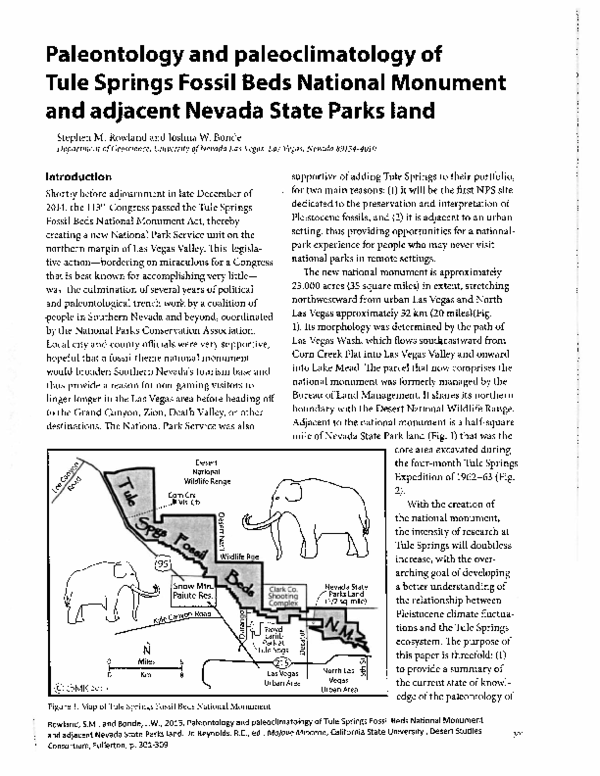 (PDF) Paleontology and Paleoclimatology of Tule Springs Fossil Beds ...