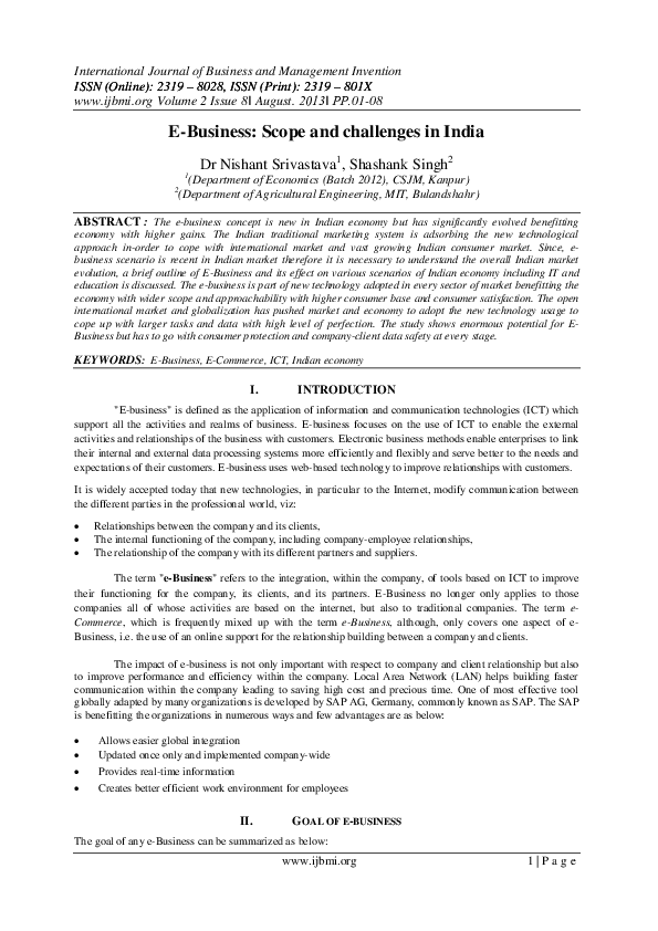 E-Business: Scope and challenges in India