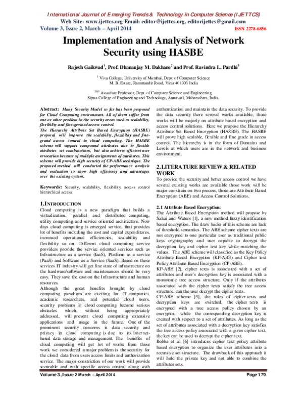 (PDF) Implementation and Analysis of Network Security using HASBE