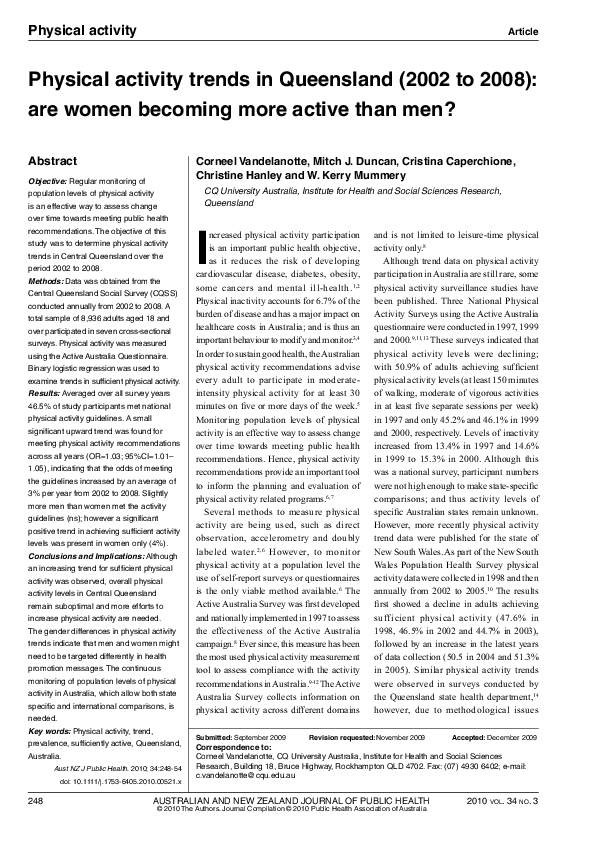 (PDF) Physical activity trends in Queensland (2002 to 2008): are women ...