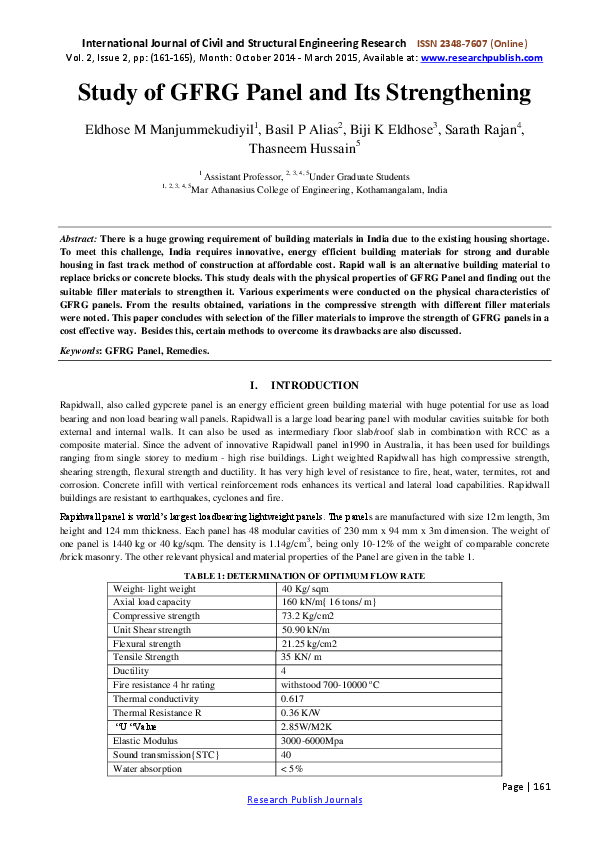 (PDF) Study of GFRG Panel and Its Strengthening