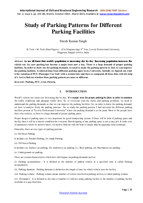 (PDF) Study of Parking Patterns for Different Parking Facilities