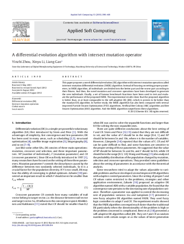 Pdf A Differential Evolution Algorithm With Intersect Mutation Operator Yinzhi Zhou