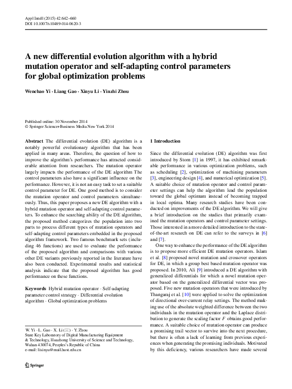 Pdf A New Differential Evolution Algorithm With A Hybrid Mutation Operator And Self Adapting