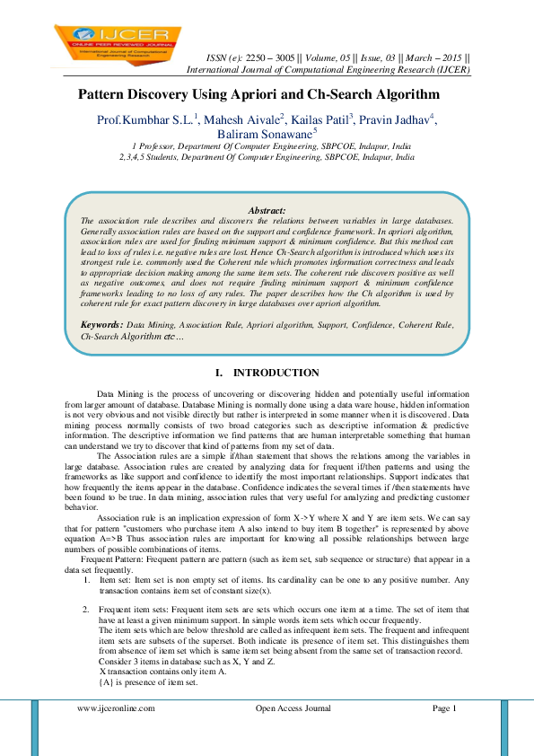 (PDF) Pattern Discovery Using Apriori and Ch-Search Algorithm