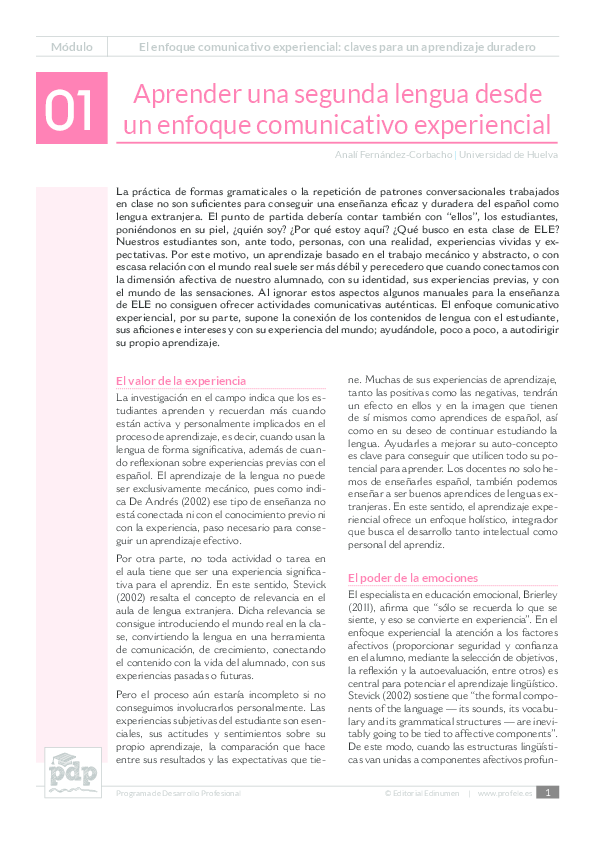 (PDF) Aprender una segunda lengua desde un enfoque comunicativo ...