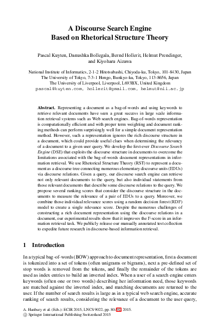 (PDF) A Discourse Search Engine Based on Rhetorical Structure Theory