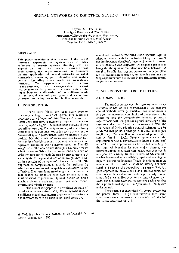 (PDF) Neural networks in robotics: State of the Art