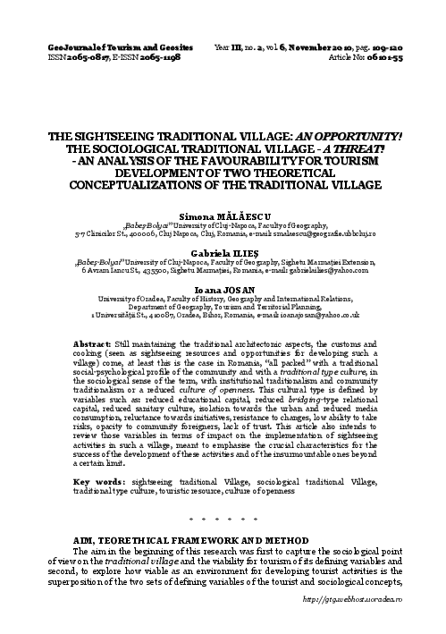 THE SIGHTSEEING TRADITIONAL VILLAGE: AN OPPORTUNITY! THE SOCIOLOGICAL ...