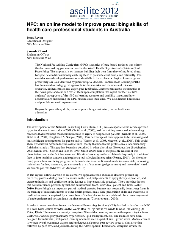 (PDF) 2012: NPC: an online model to improve prescribing skills of ...