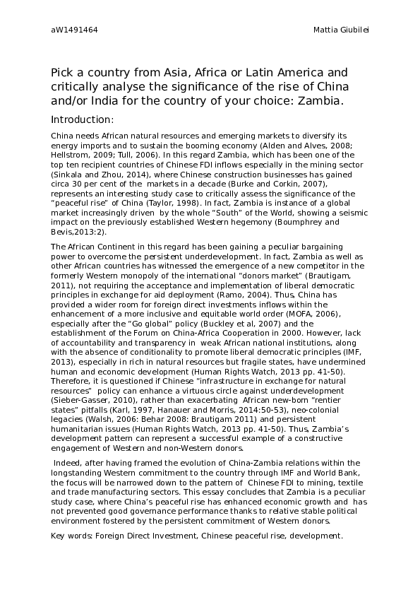 Pick a country from Asia, Africa or Latin America and critically ...