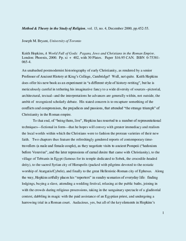 (PDF) A World Full of Gods: Pagans, Jews and Christians in the Roman ...