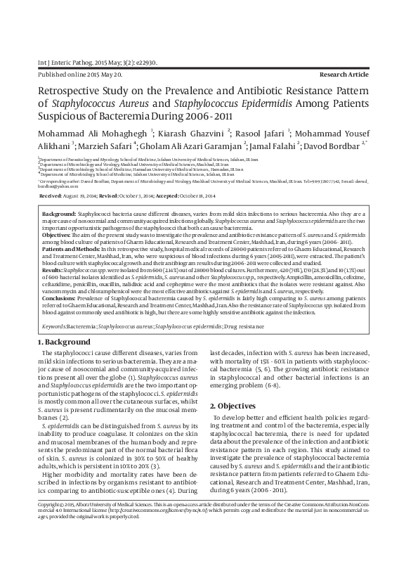 (PDF) Retrospective Study on the Prevalence and Antibiotic Resistance Pattern of Staphylococcus ...
