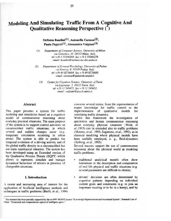 (PDF) Modeling And Simulating Traffic From A Cognitive And Qualitative Reasoning Perspective (*)