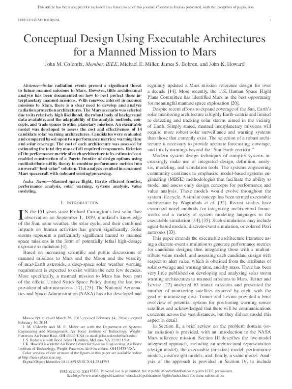 (PDF) Conceptual design using executable architectures for a planned mission to mars