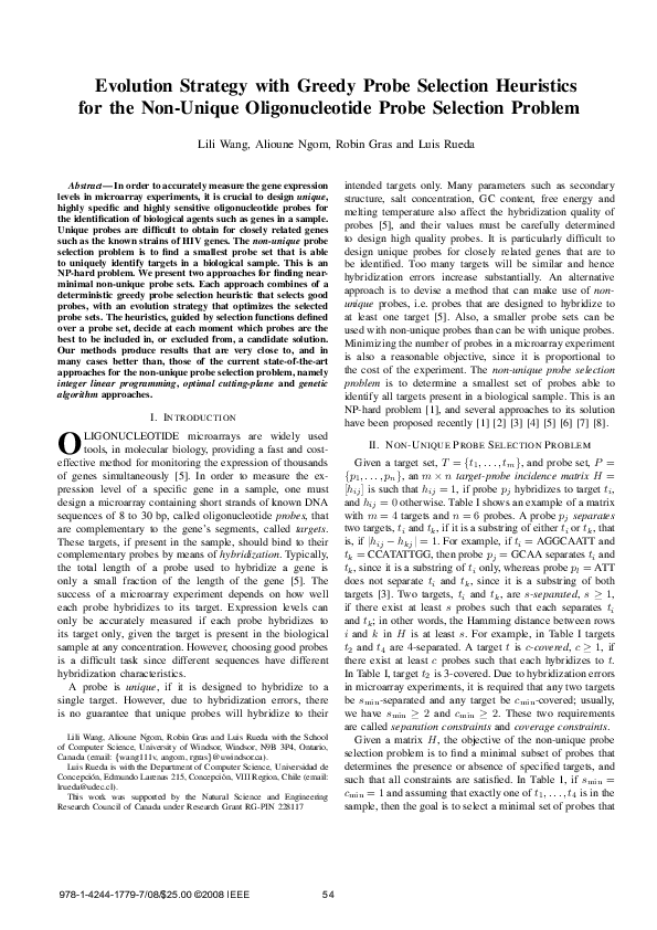 (PDF) Evolution Strategy With Greedy Probe Selection Heuristics for the Non-Unique ...