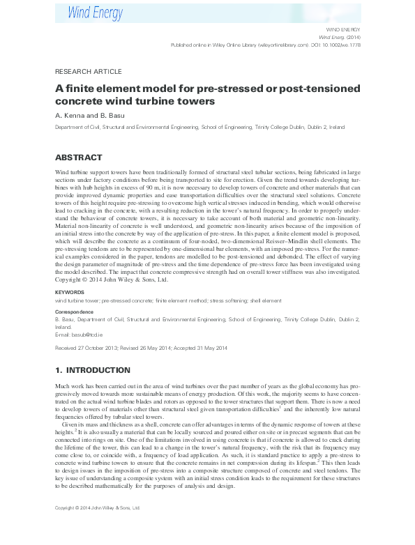 Pdf A Finite Element Model For Pre Stressed Or Post Tensioned