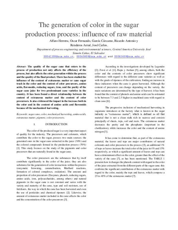 The generation of color in the sugar production process - Influence of ...