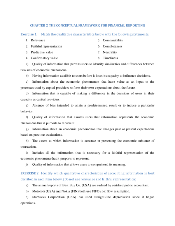(PDF) CHAPTER 2 THE CONCEPTUAL FRAMEWORK FOR FINANCIAL REPORTING Exercise 1 Match the ...