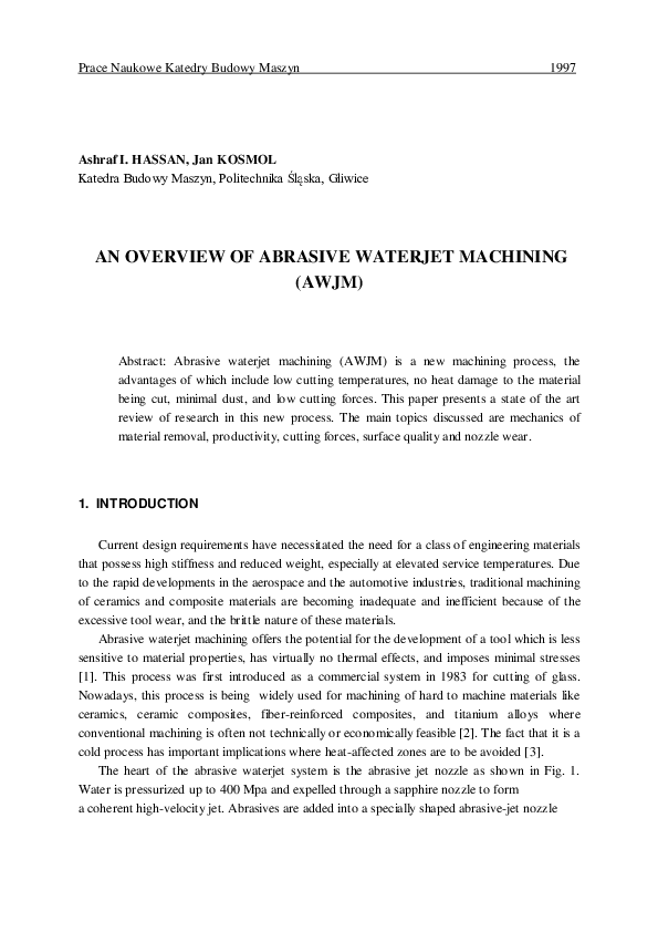 (PDF) AN OVERVIEW OF ABRASIVE WATERJET MACHINING (AWJM)